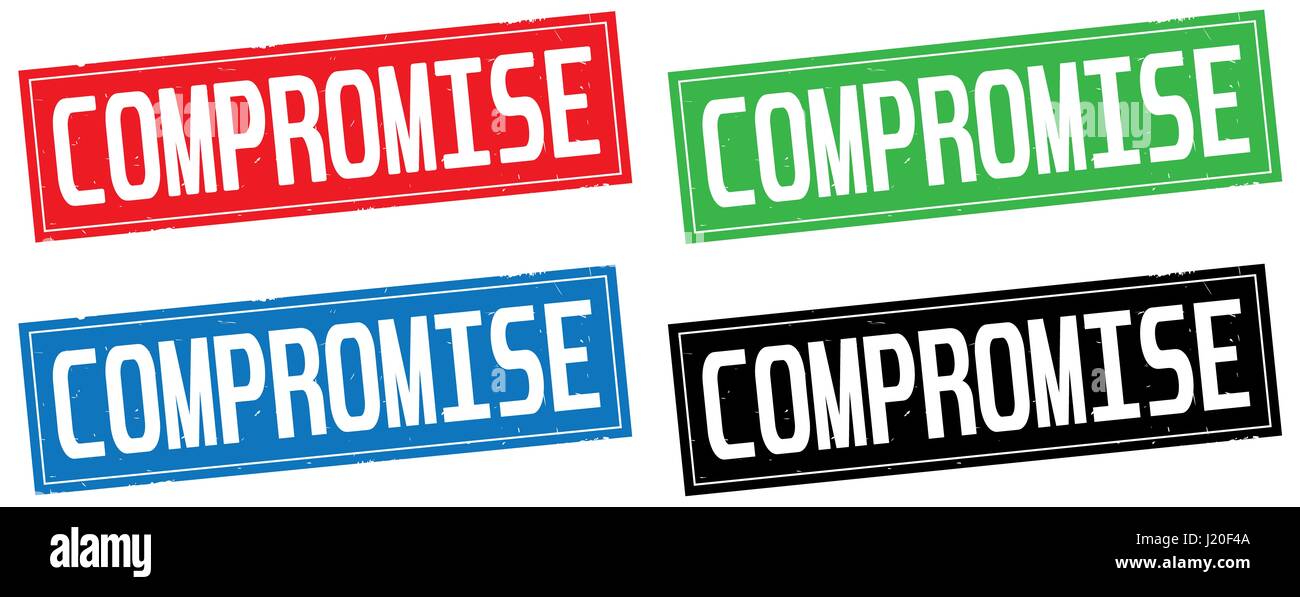 COMPROMISE text, on rectangle stamp sign, in color set Stock Photo - Alamy