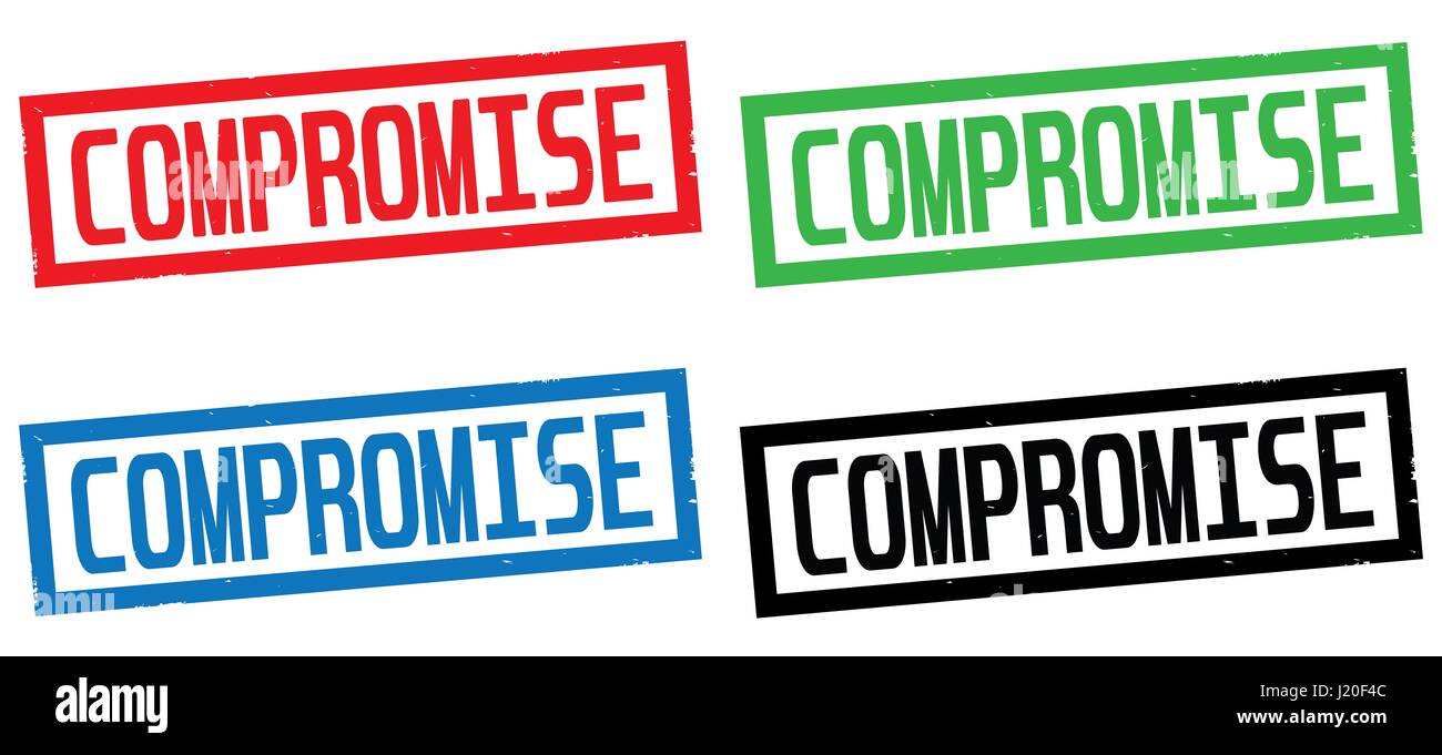 COMPROMISE text, on rectangle border stamp sign, in color set Stock ...