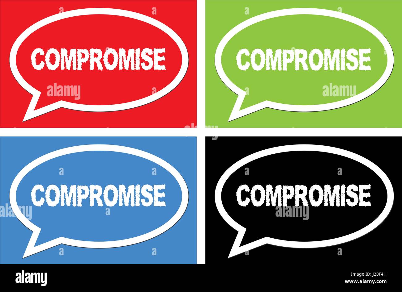 COMPROMISE text, on ellipse speech bubble sign, in color set Stock ...