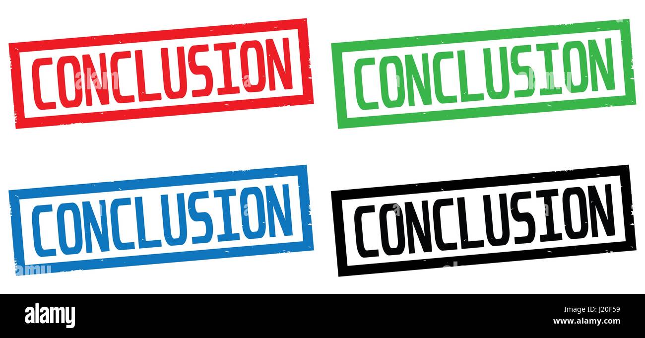 CONCLUSION text, on rectangle border stamp sign, in color set Stock ...