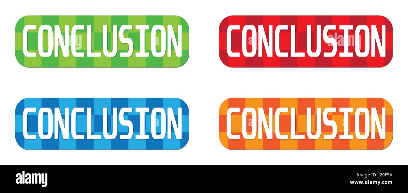 CONCLUSION text, on rectangle, zig zag pattern stamp sign, in color set ...