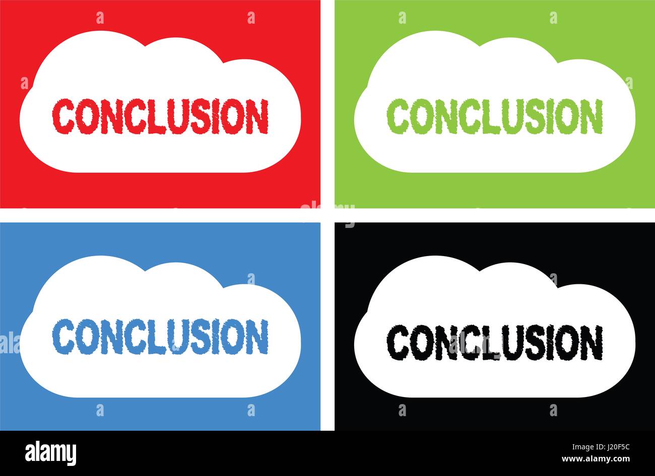 CONCLUSION text, on cloud bubble sign, in color set Stock Photo - Alamy