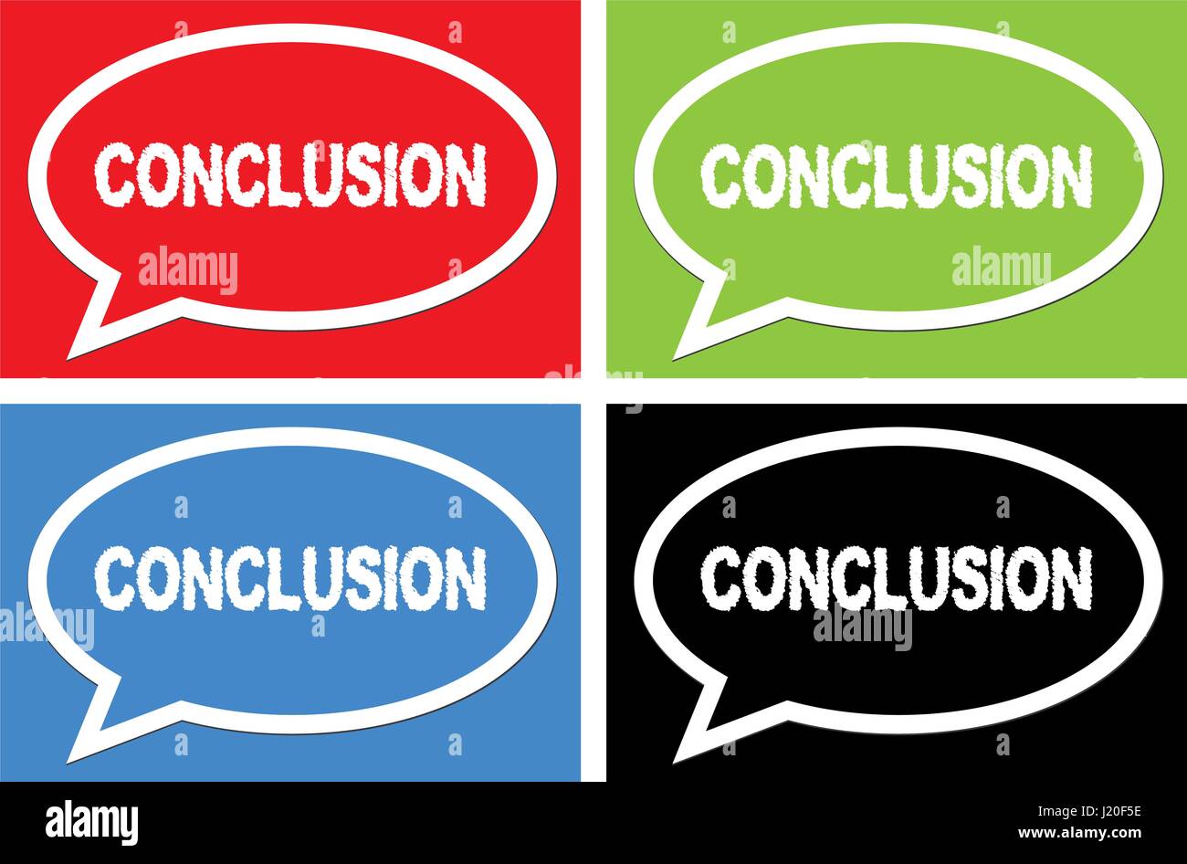 CONCLUSION text, on ellipse speech bubble sign, in color set Stock ...