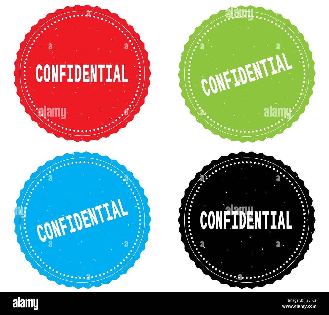 CONFIDENTIAL text, on round wavy border stamp badge, in color set Stock ...