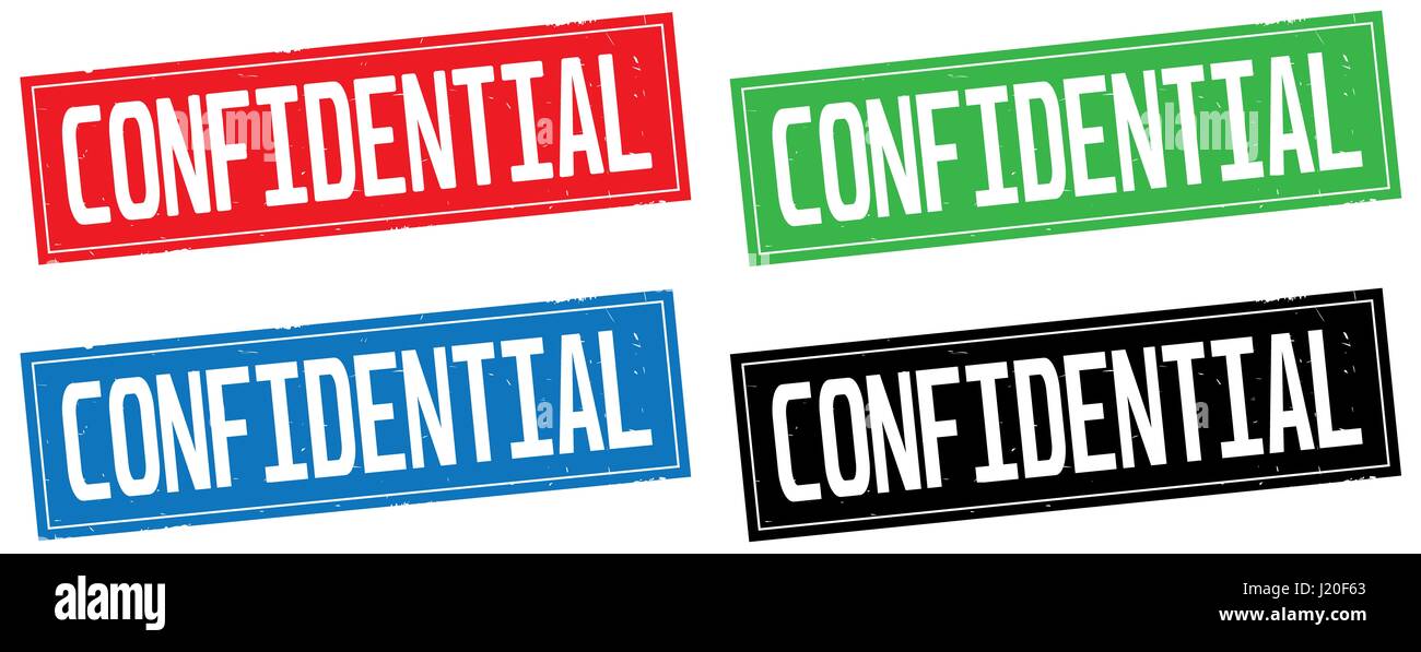 CONFIDENTIAL text, on rectangle stamp sign, in color set Stock Photo ...