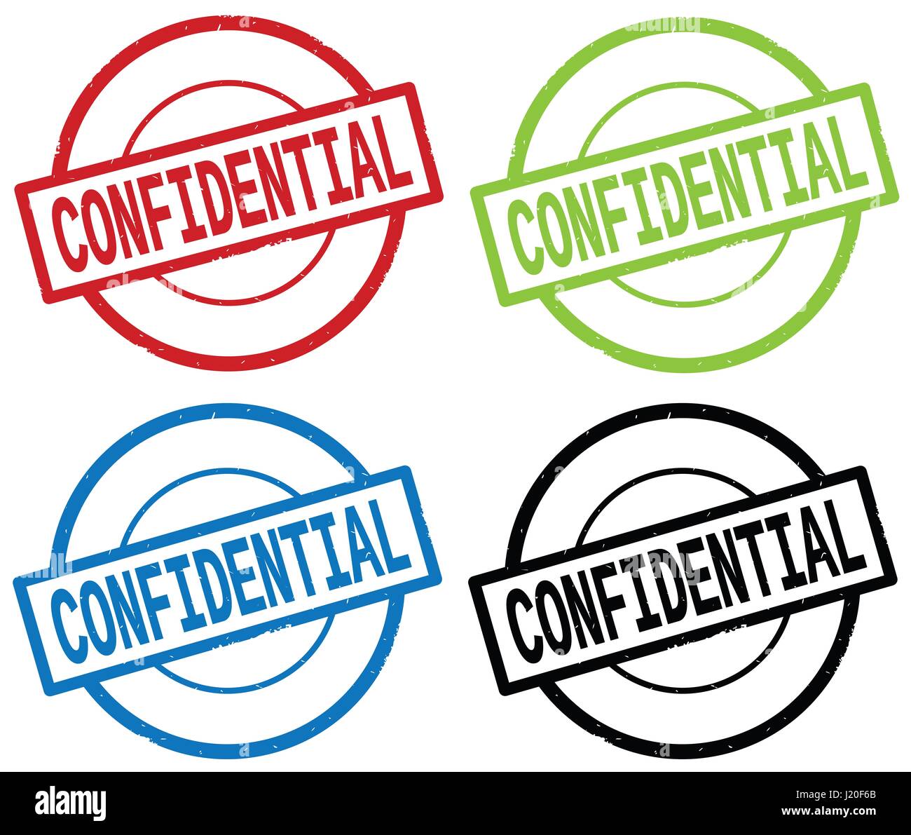 CONFIDENTIAL text, on round simple stamp sign, in color set Stock Photo ...