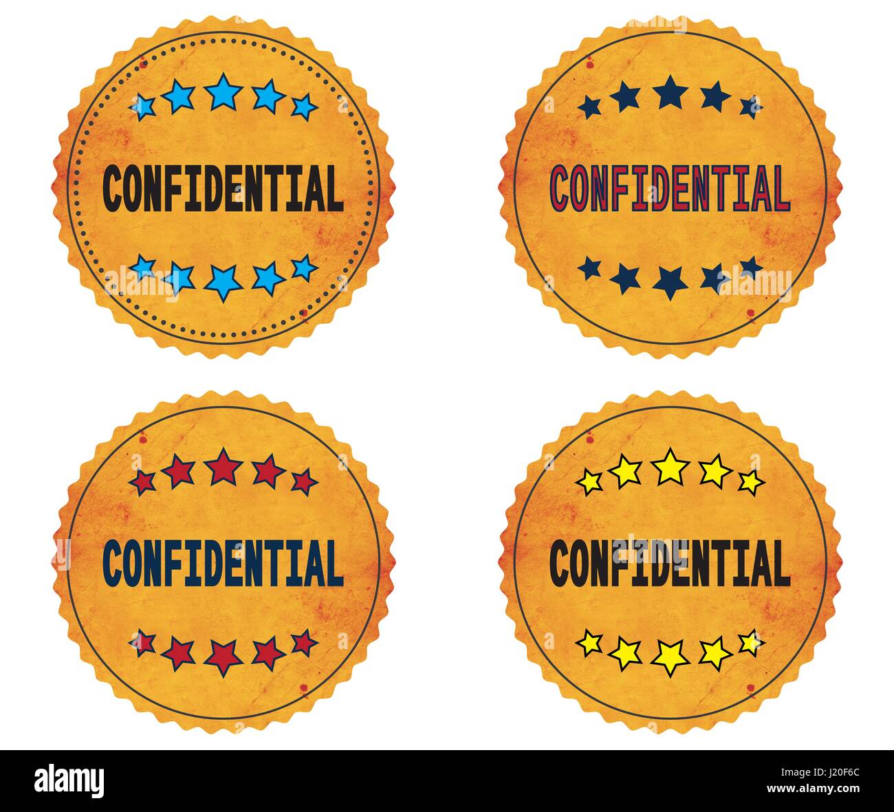 CONFIDENTIAL text, on round wavy border vintage stamp badge, in color ...
