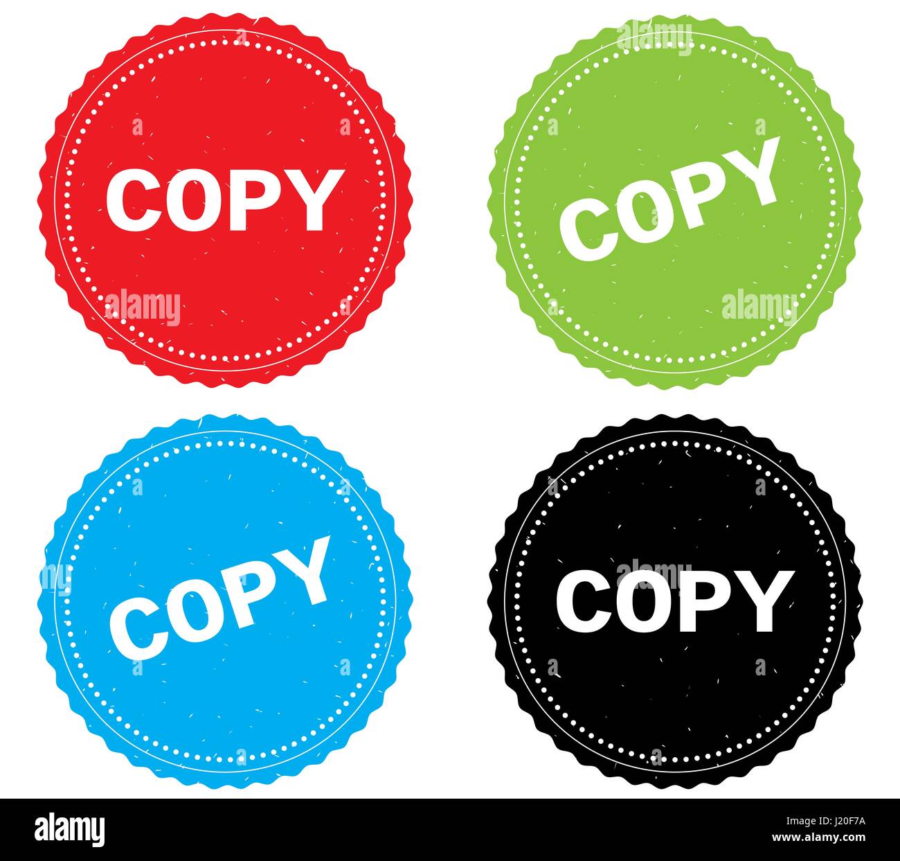 COPY text, on round wavy border stamp badge, in color set Stock Photo ...