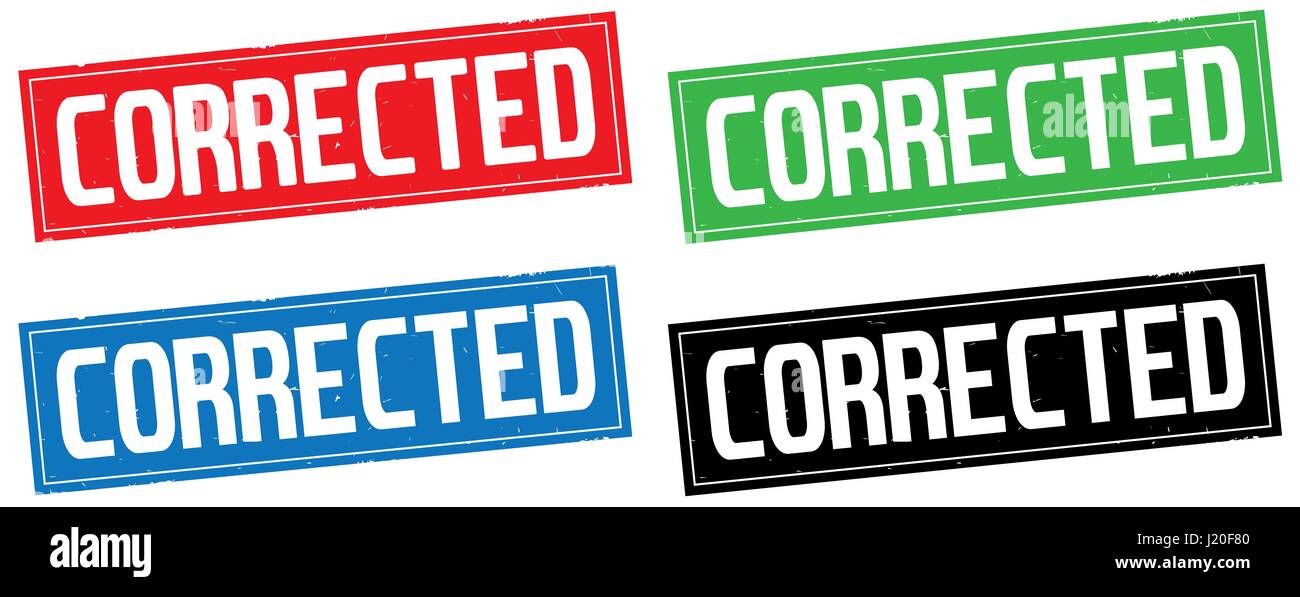 CORRECTED text, on rectangle stamp sign, in color set Stock Photo - Alamy