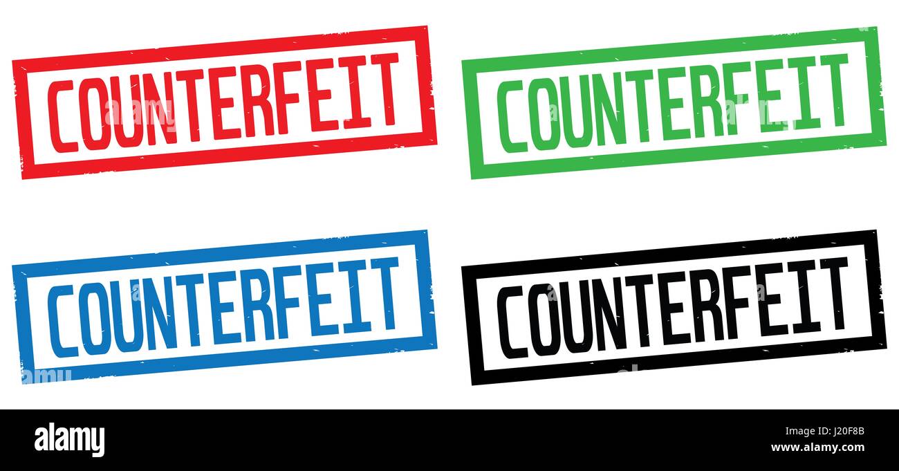 COUNTERFEIT text, on rectangle border stamp sign, in color set Stock ...