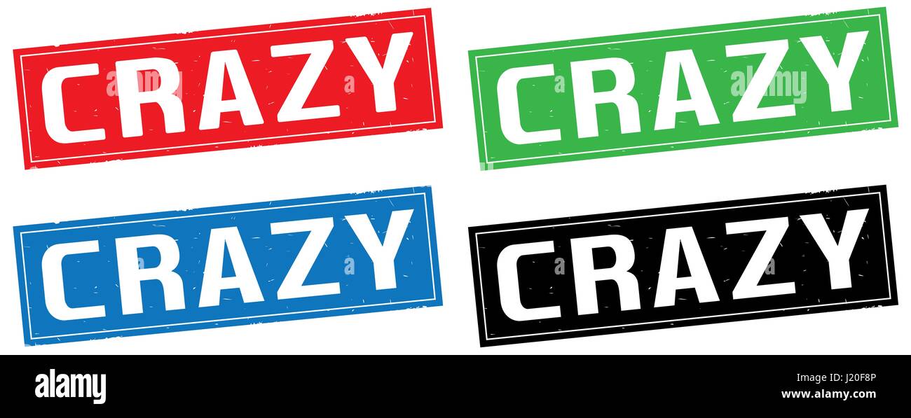 CRAZY text, on rectangle stamp sign, in color set Stock Photo - Alamy