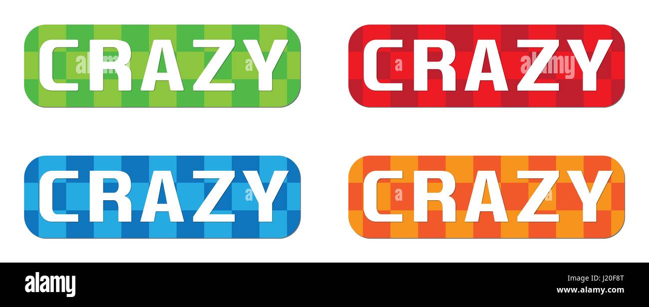 CRAZY text, on rectangle, zig zag pattern stamp sign, in color set Stock Photo - Alamy