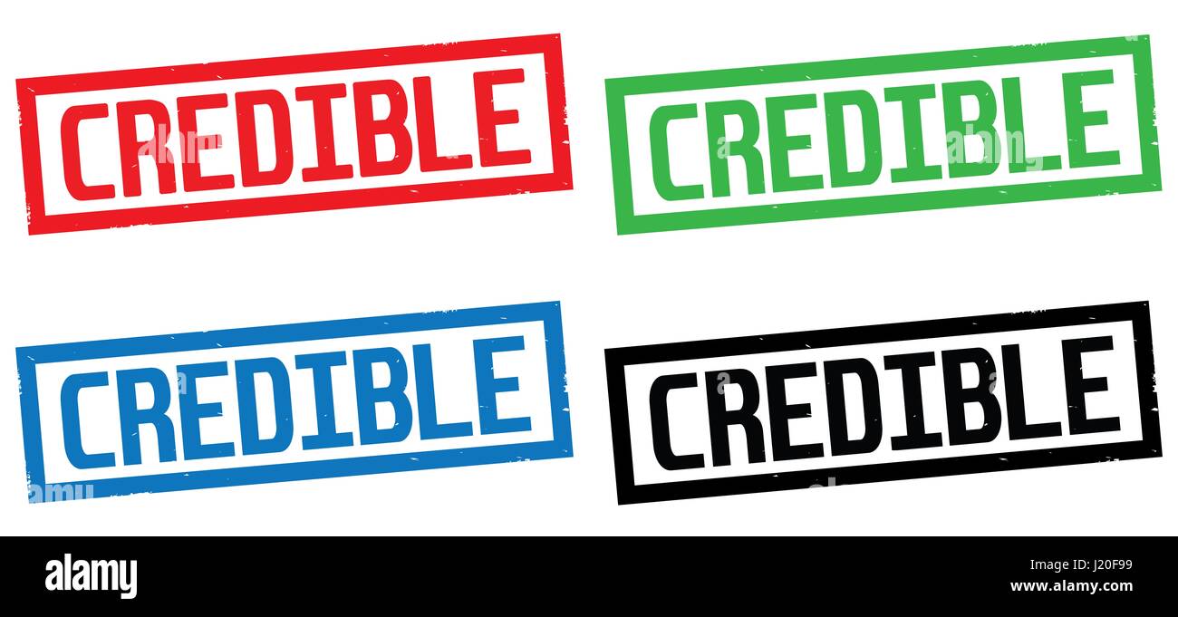 CREDIBLE text, on rectangle border stamp sign, in color set Stock Photo ...