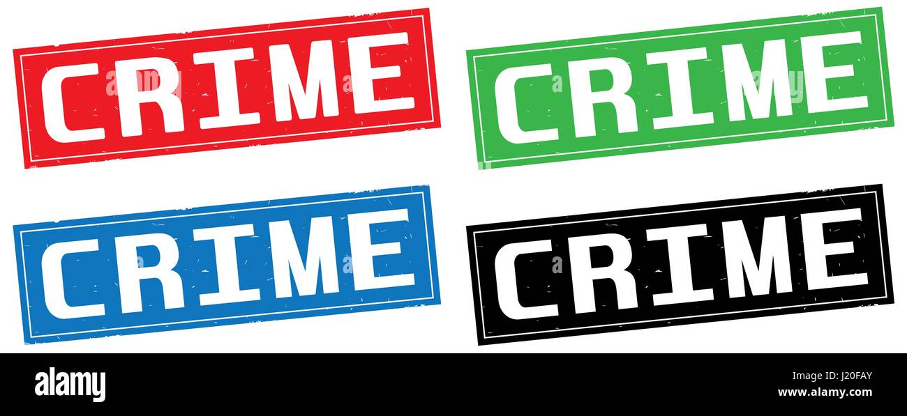 CRIME text, on rectangle stamp sign, in color set Stock Photo - Alamy