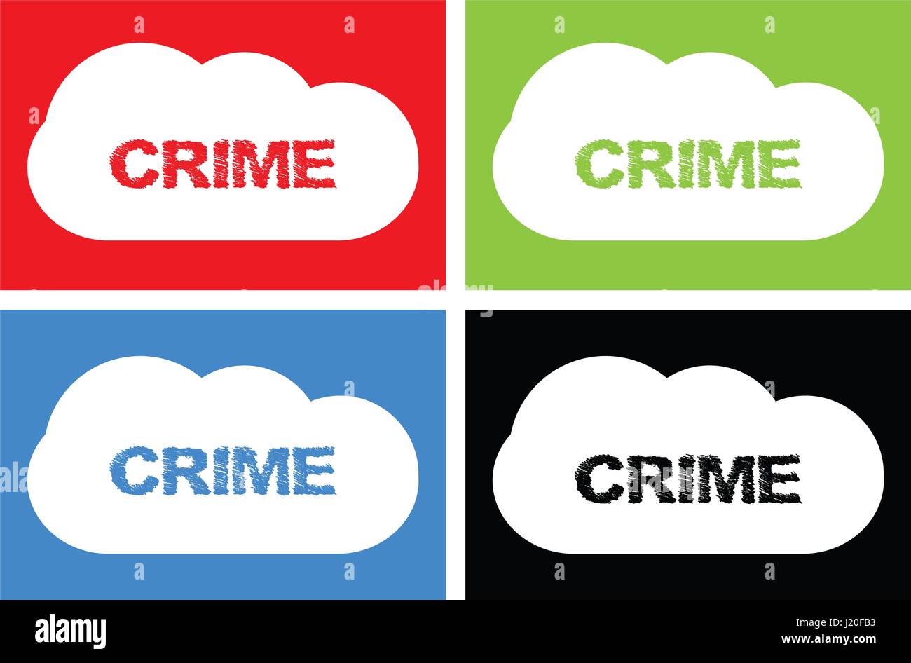 CRIME text, on cloud bubble sign, in color set Stock Photo - Alamy