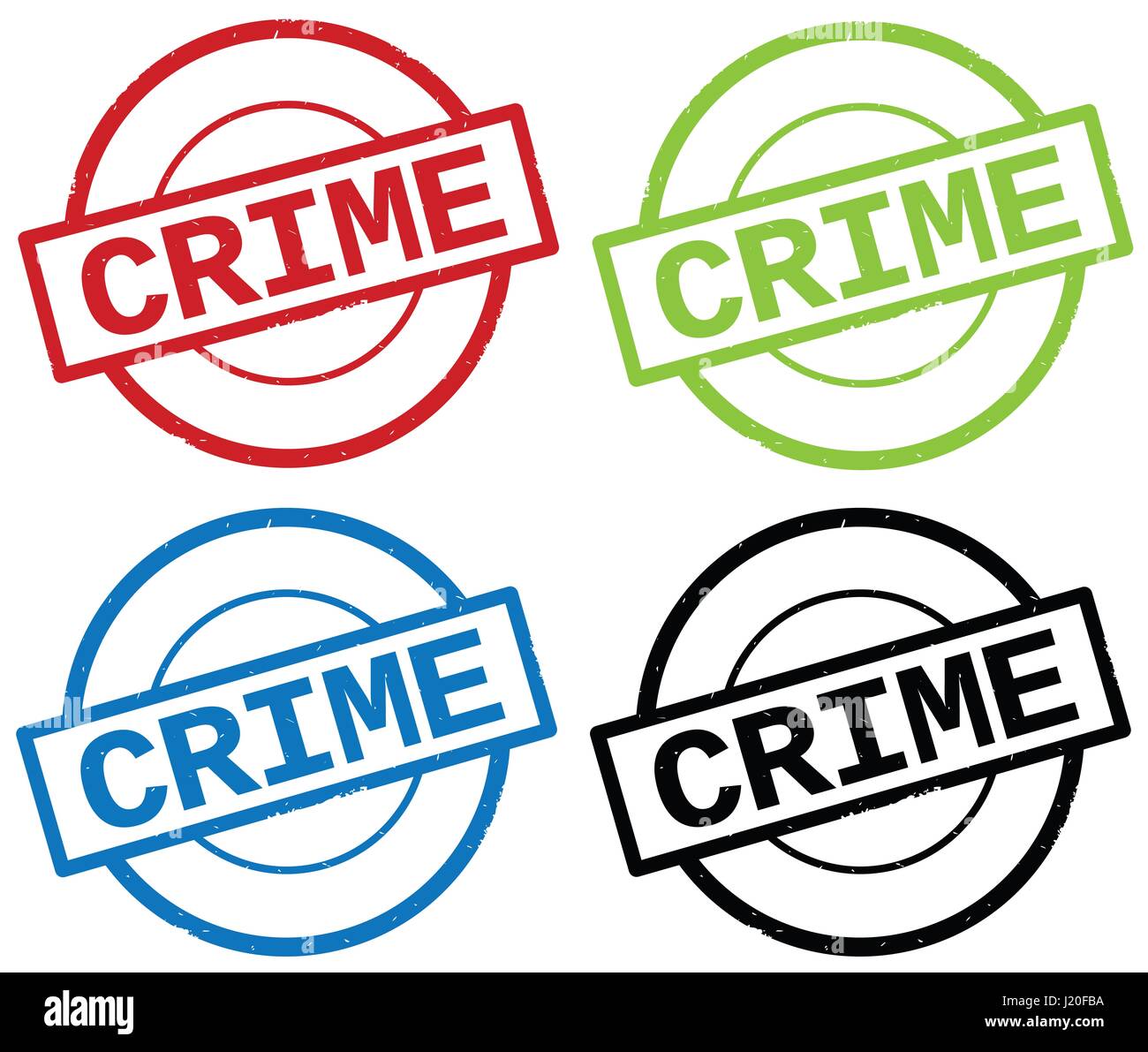 CRIME text, on round simple stamp sign, in color set Stock Photo - Alamy