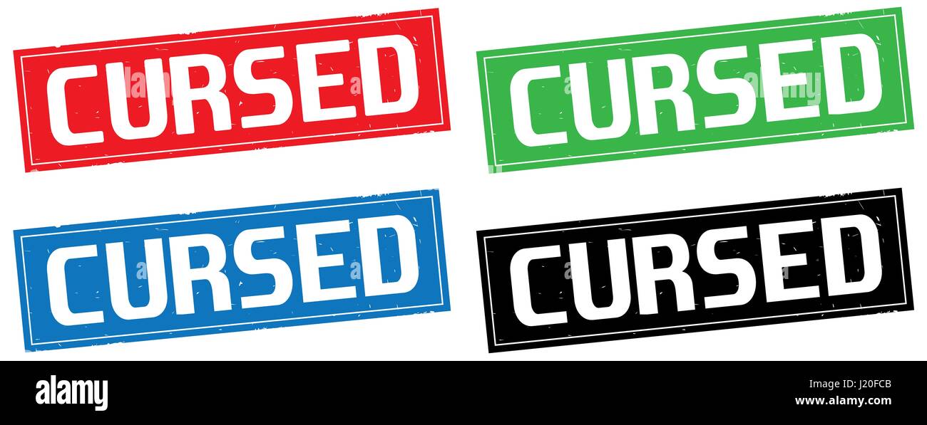 CURSED text, on rectangle stamp sign, in color set Stock Photo - Alamy