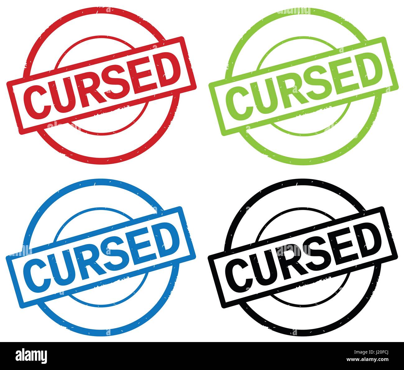 CURSED text, on round simple stamp sign, in color set Stock Photo - Alamy