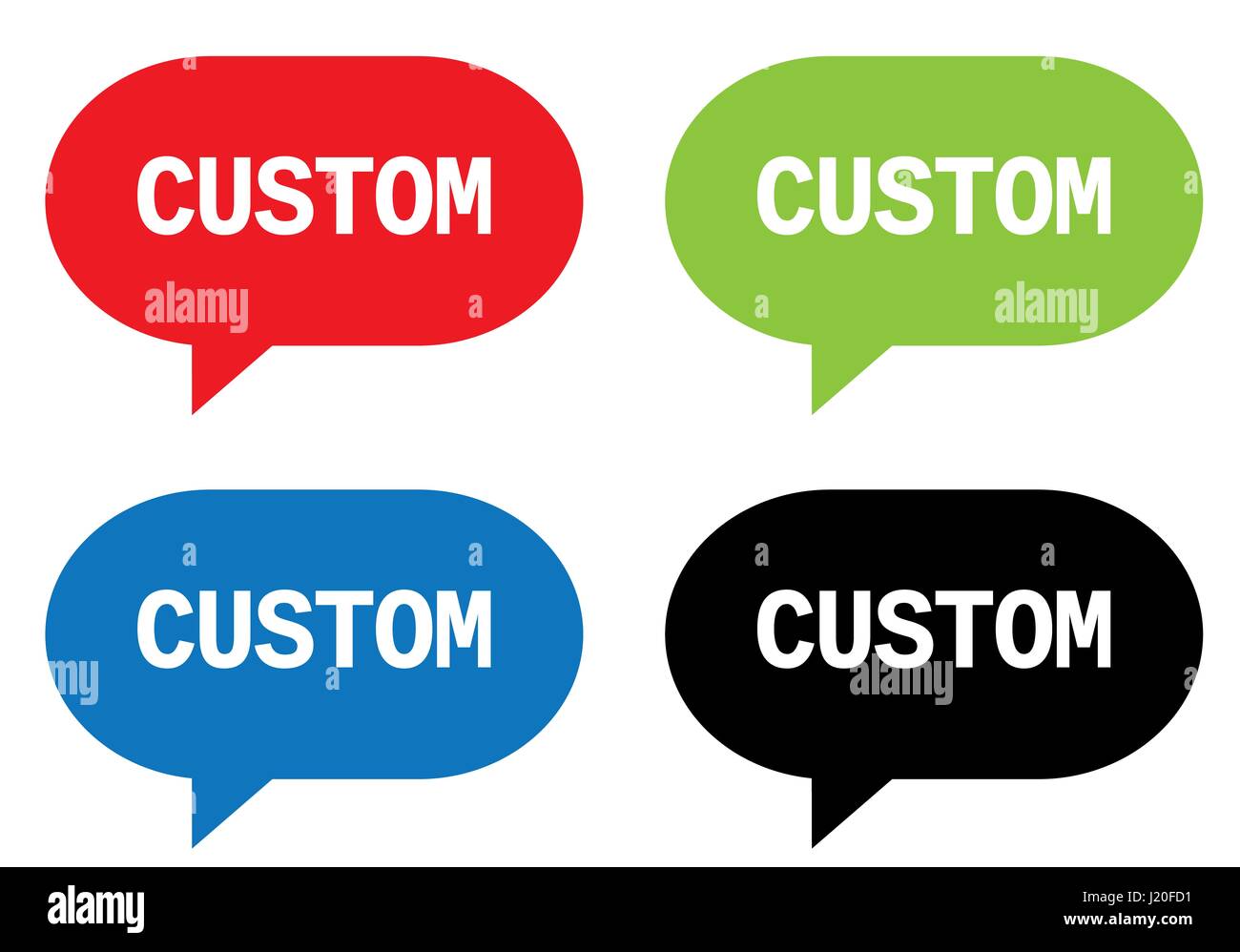 CUSTOM text, on rectangle speech bubble sign, in color set Stock Photo ...