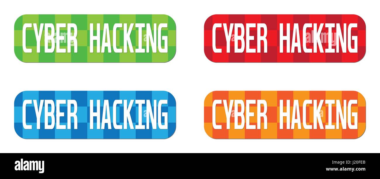 CYBER HACKING text, on rectangle, zig zag pattern stamp sign, in color ...