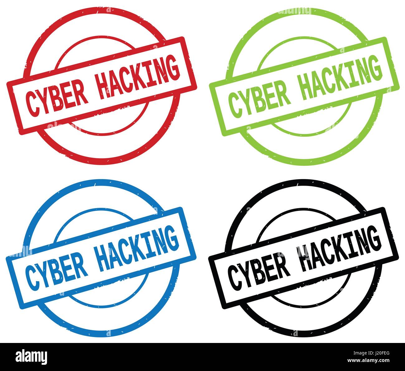 CYBER HACKING text, on round simple stamp sign, in color set Stock ...