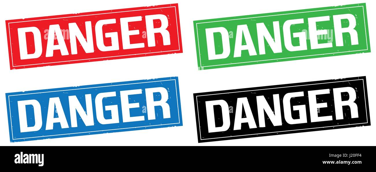 DANGER text, on rectangle stamp sign, in color set Stock Photo - Alamy