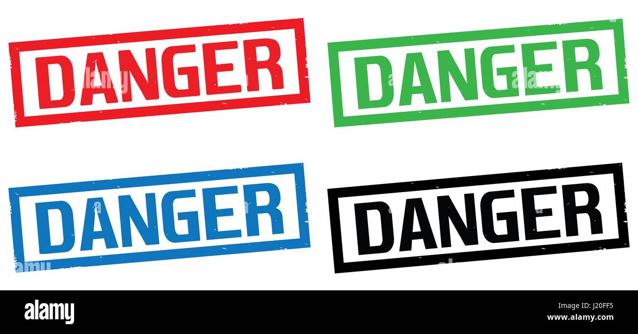 DANGER text, on rectangle border stamp sign, in color set Stock Photo ...