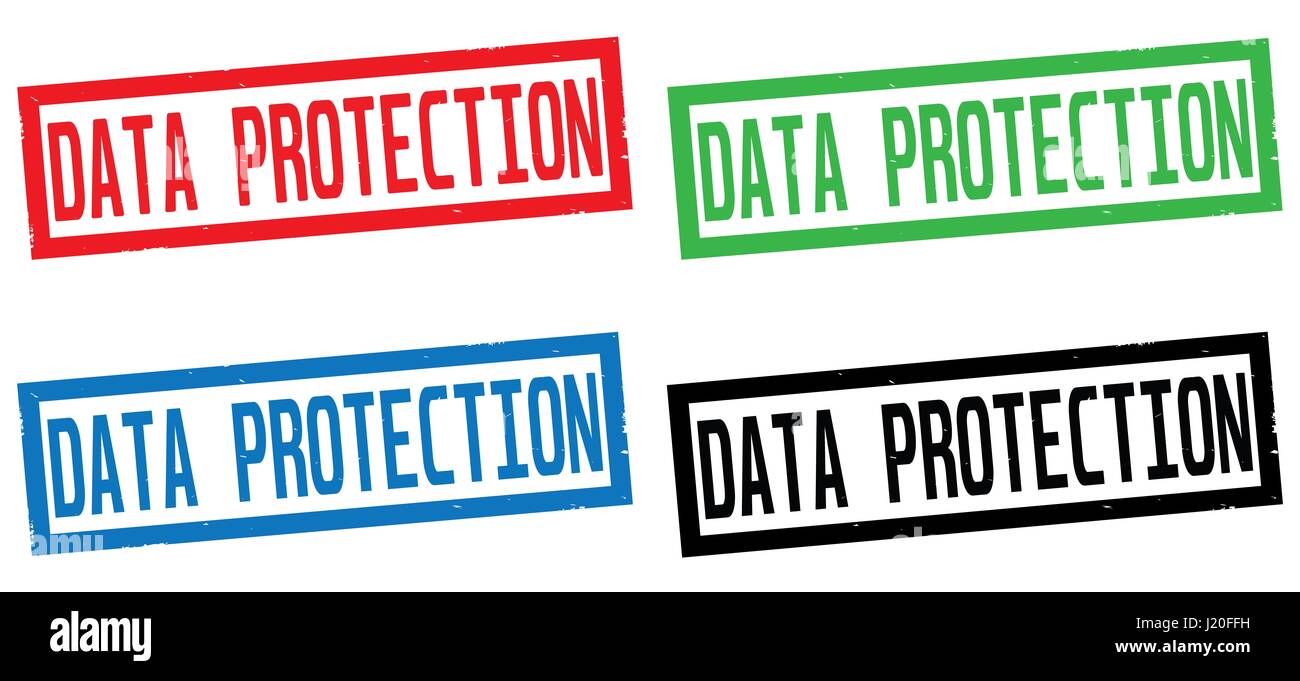 DATA PROTECTION text, on rectangle border stamp sign, in color set ...
