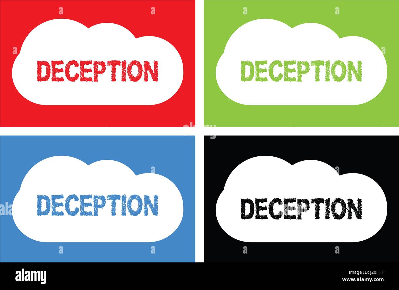 DECEPTION text, on cloud bubble sign, in color set Stock Photo - Alamy