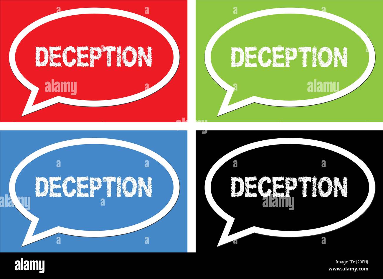 DECEPTION text, on ellipse speech bubble sign, in color set Stock Photo ...