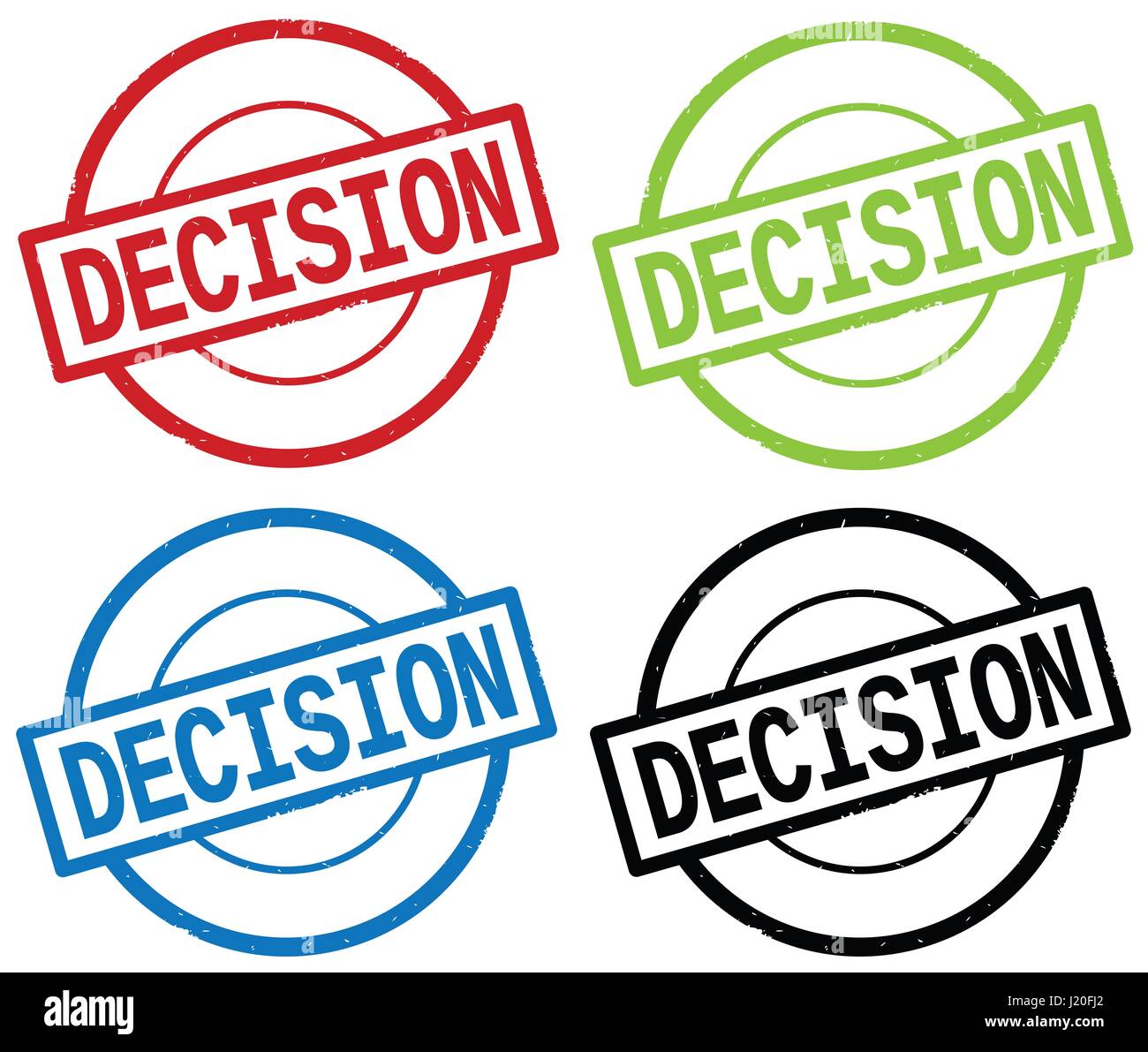 DECISION text, on round simple stamp sign, in color set Stock Photo - Alamy
