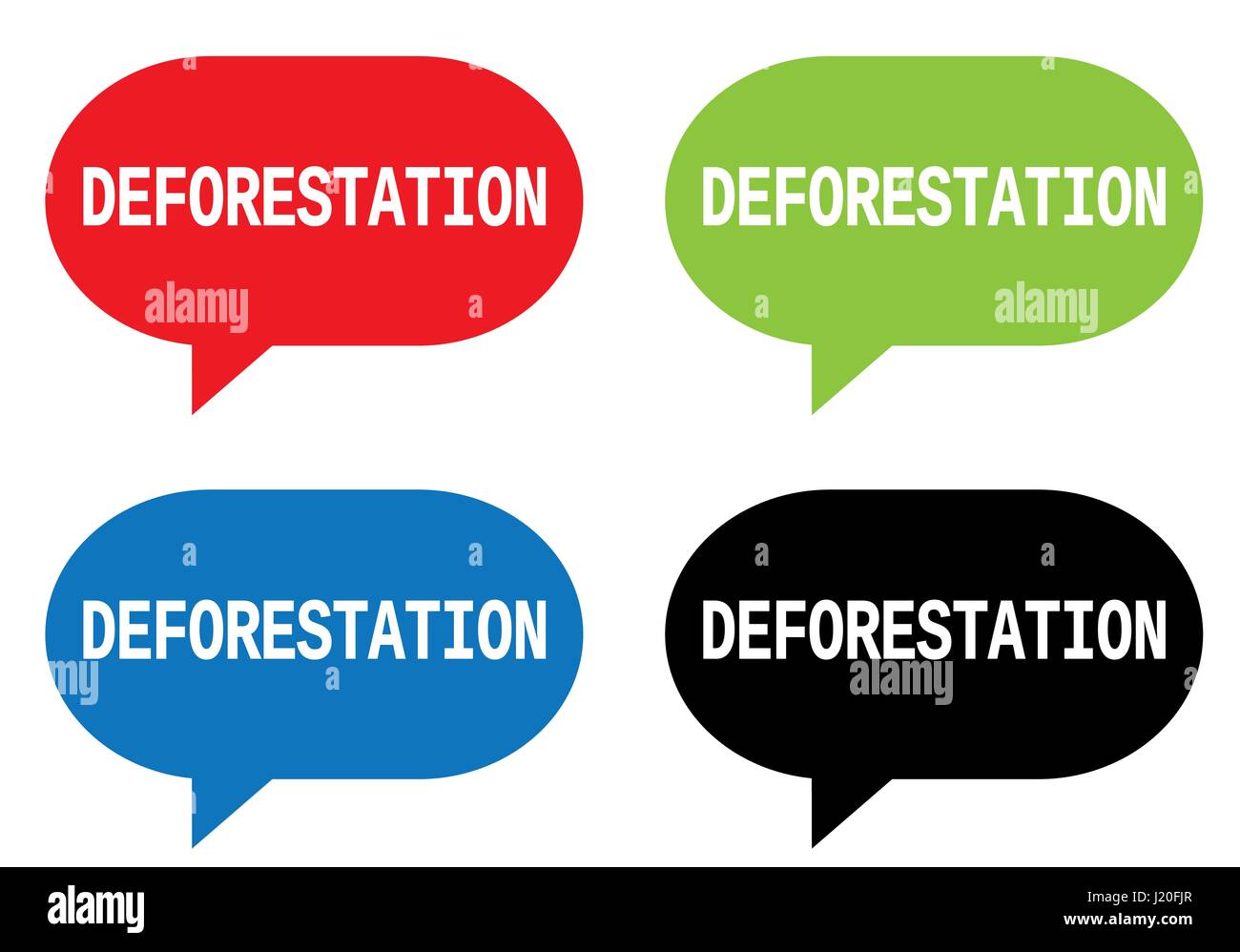 DEFORESTATION text, on rectangle speech bubble sign, in color set Stock ...