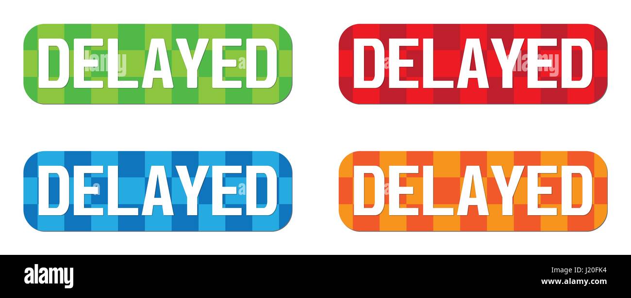 DELAYED text, on rectangle, zig zag pattern stamp sign, in color set ...