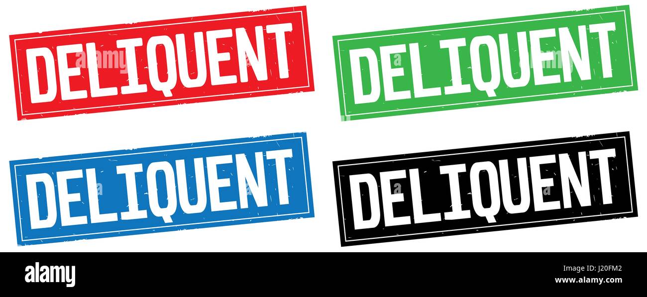 DELIQUENT text, on rectangle stamp sign, in color set Stock Photo - Alamy