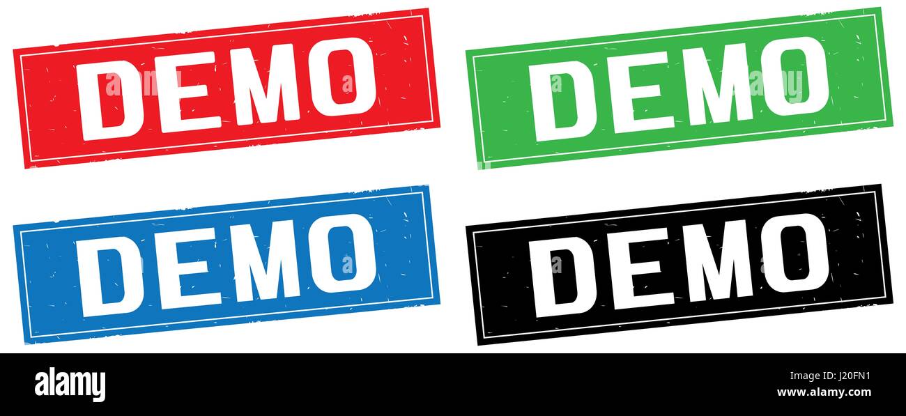 DEMO text, on rectangle stamp sign, in color set Stock Photo - Alamy