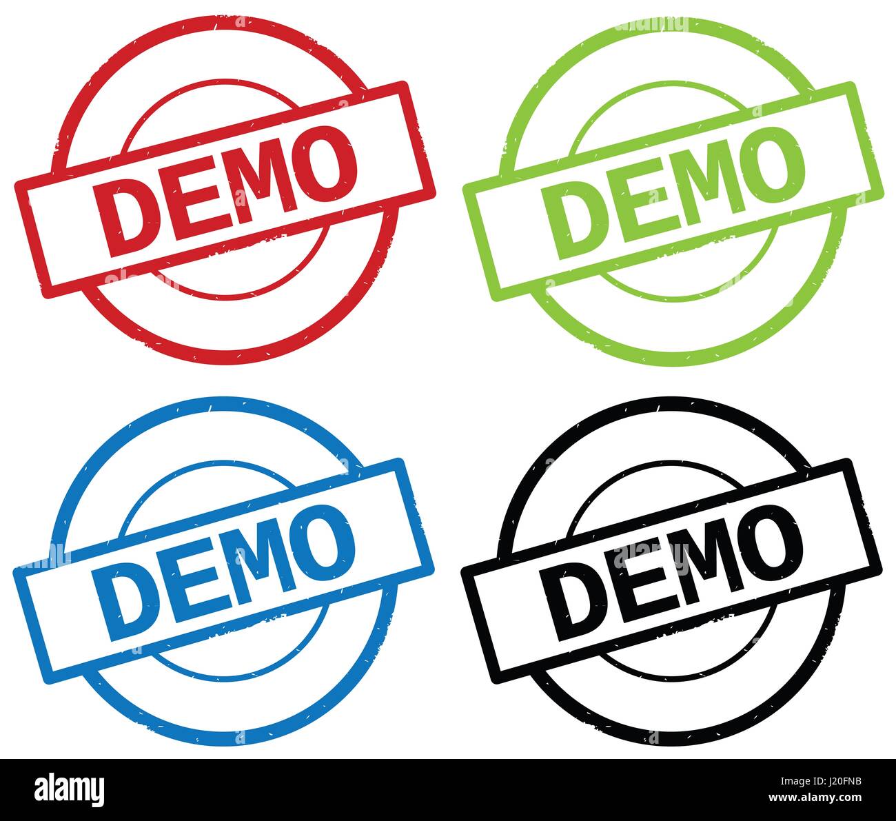 DEMO text, on round simple stamp sign, in color set Stock Photo - Alamy