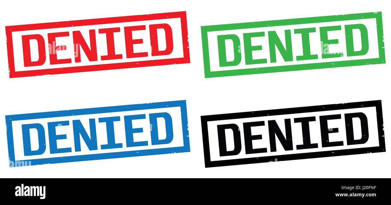 DENIED text, on rectangle border stamp sign, in color set Stock Photo ...