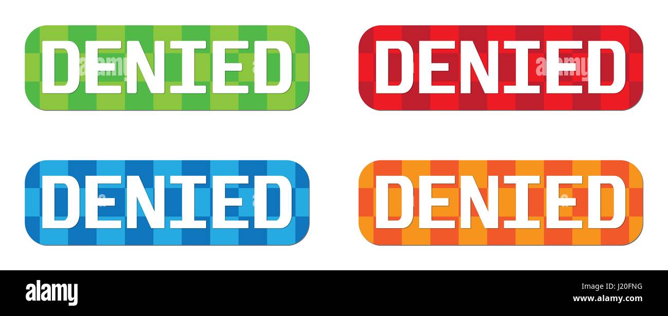 DENIED text, on rectangle, zig zag pattern stamp sign, in color set ...