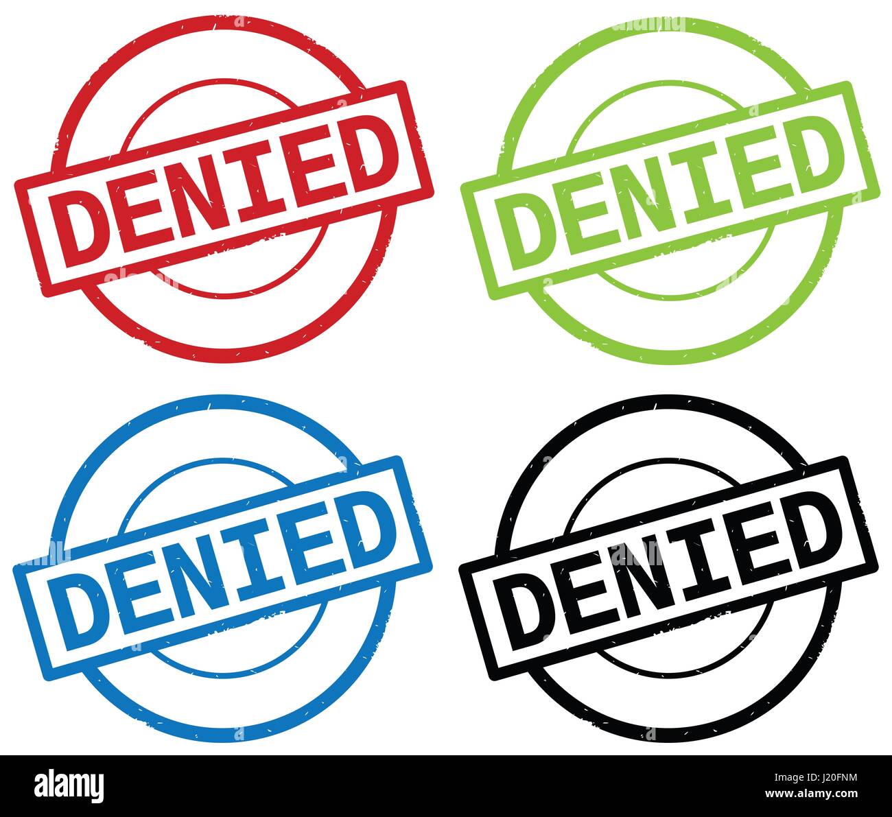 DENIED text, on round simple stamp sign, in color set Stock Photo - Alamy