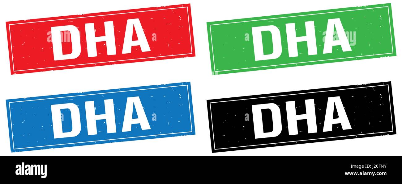 DHA text, on rectangle stamp sign, in color set Stock Photo - Alamy
