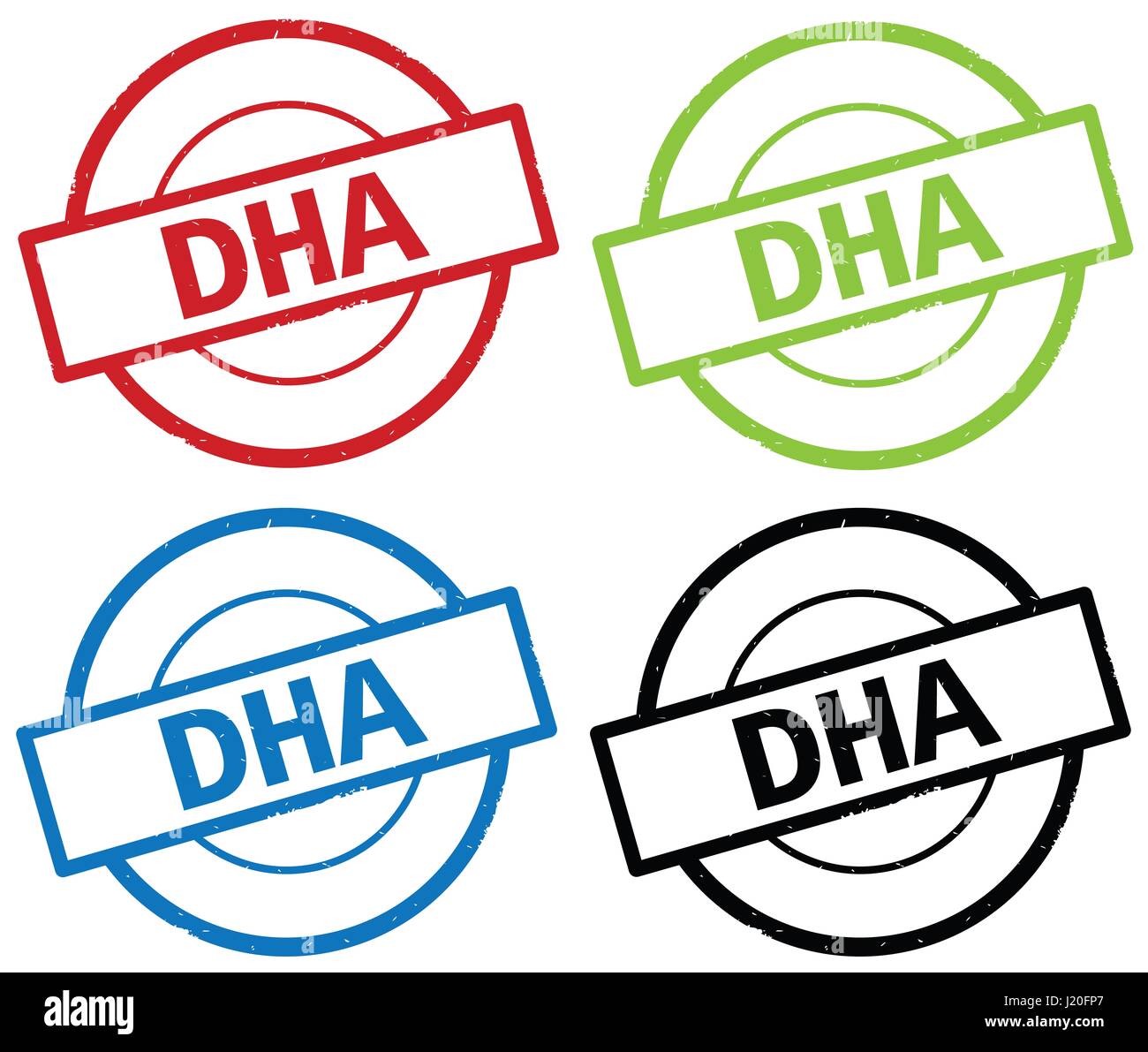 DHA text, on round simple stamp sign, in color set Stock Photo - Alamy