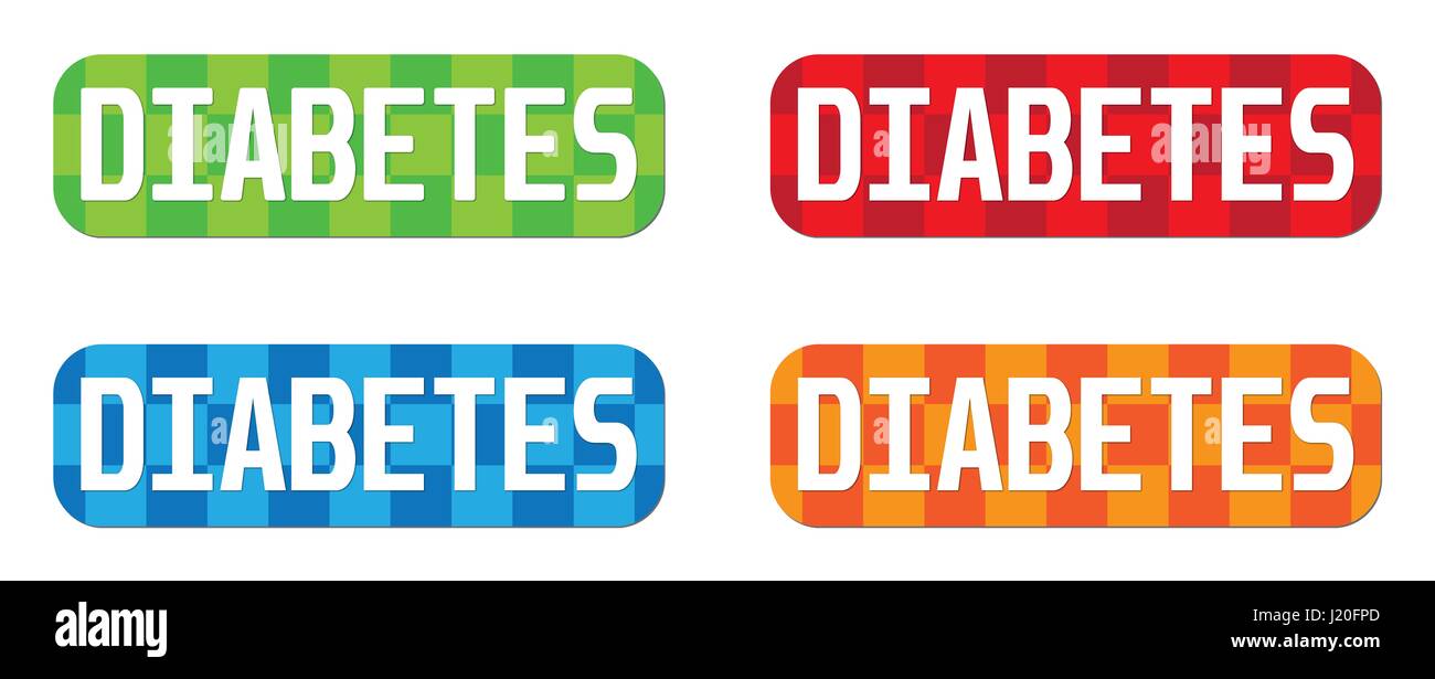 DIABETES text, on rectangle, zig zag pattern stamp sign, in color set ...