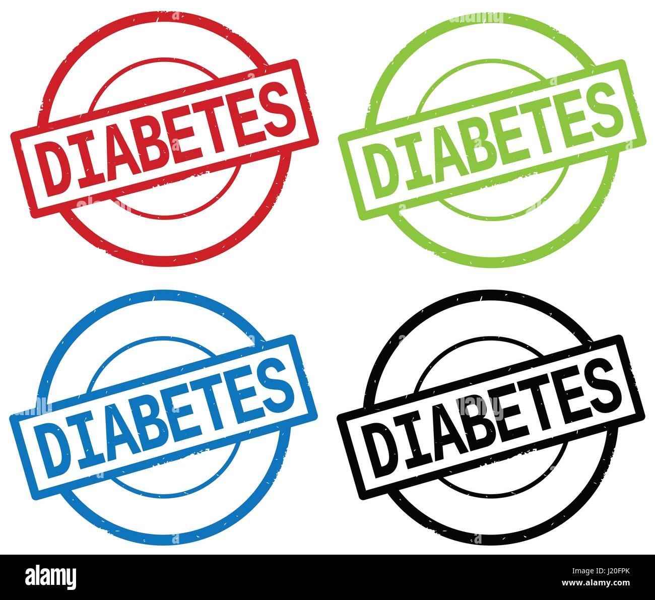 DIABETES text, on round simple stamp sign, in color set Stock Photo - Alamy