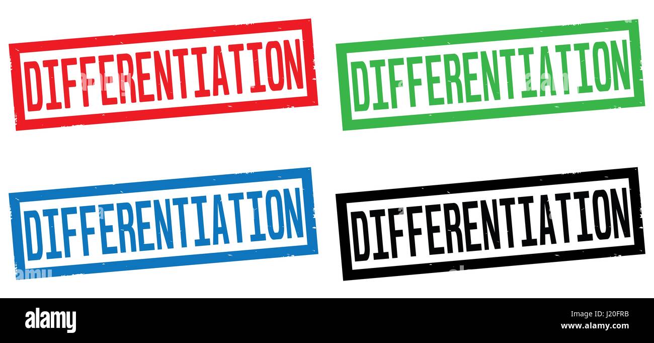 DIFFERENTIATION text, on rectangle border stamp sign, in color set ...
