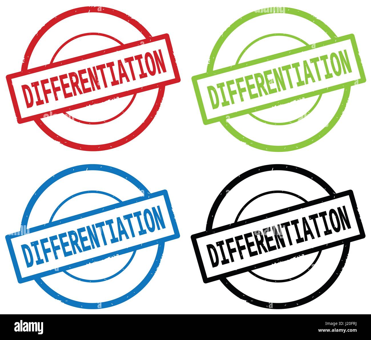 DIFFERENTIATION text, on round simple stamp sign, in color set Stock ...