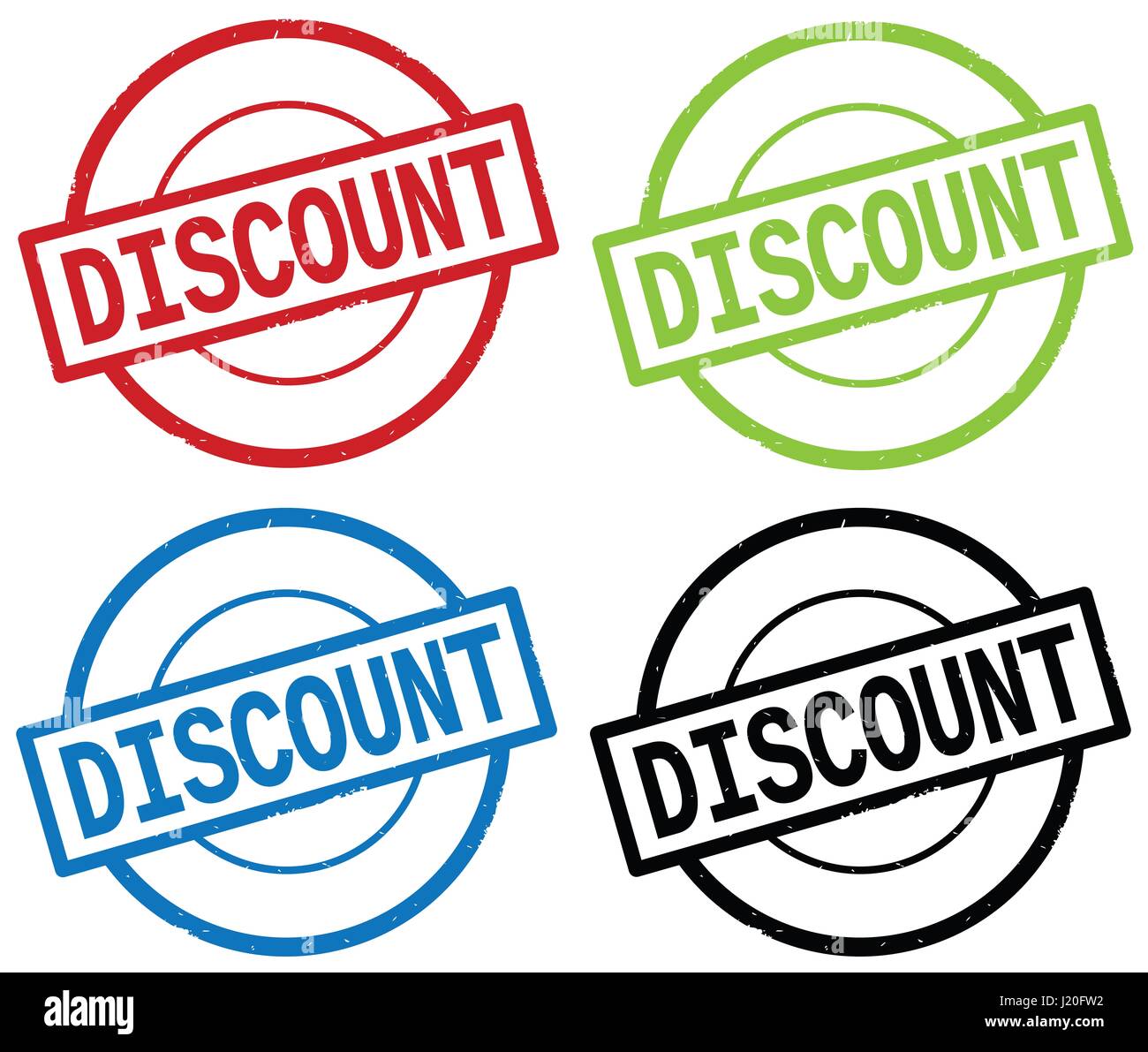DISCOUNT text, on round simple stamp sign, in color set Stock Photo - Alamy