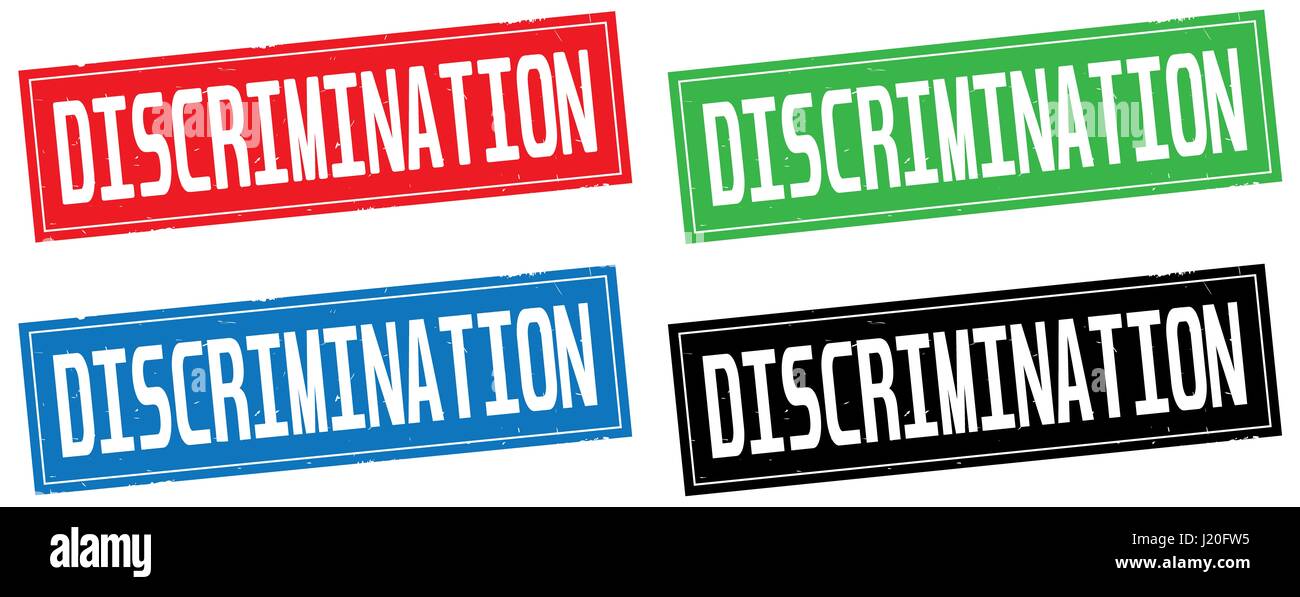 DISCRIMINATION text, on rectangle stamp sign, in color set Stock Photo ...
