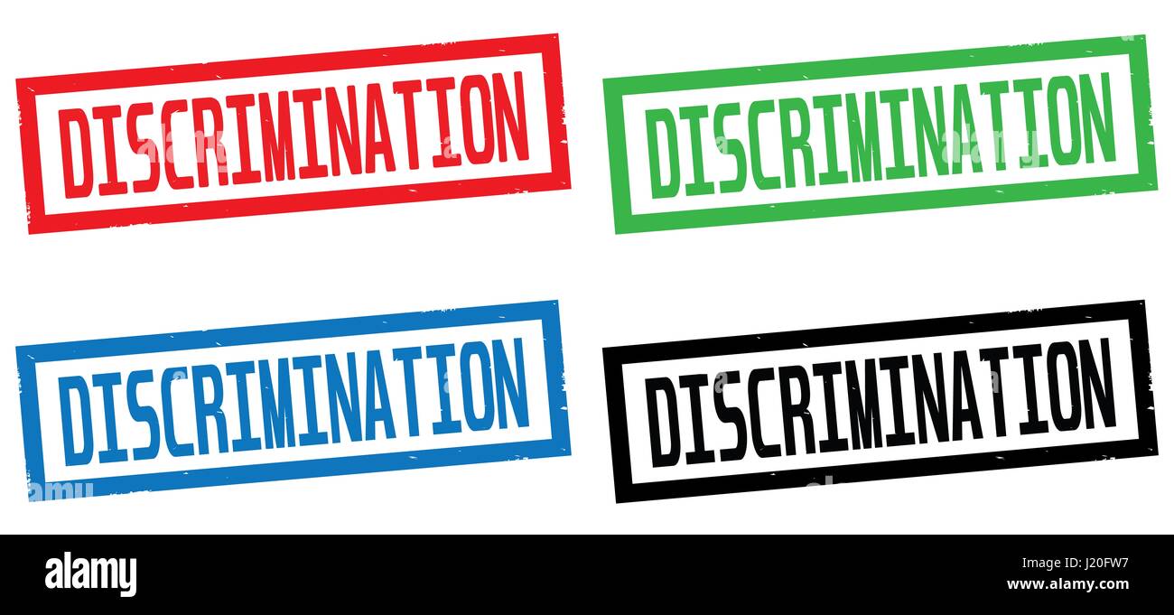 DISCRIMINATION text, on rectangle border stamp sign, in color set Stock ...