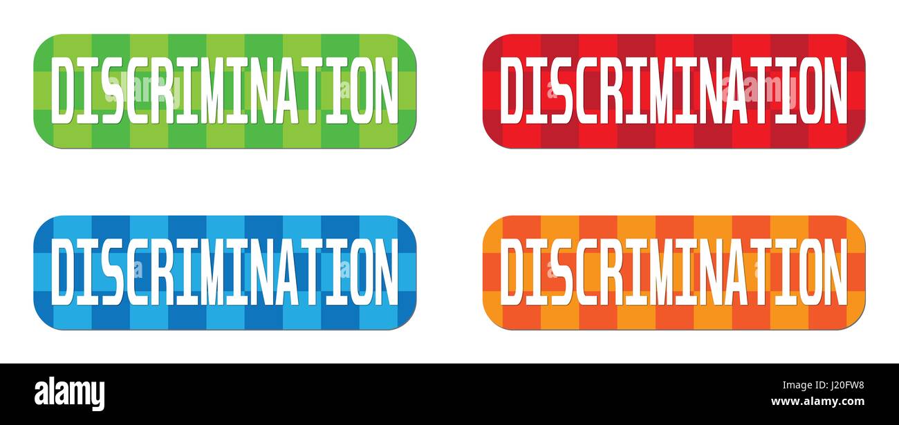 DISCRIMINATION text, on rectangle, zig zag pattern stamp sign, in color ...