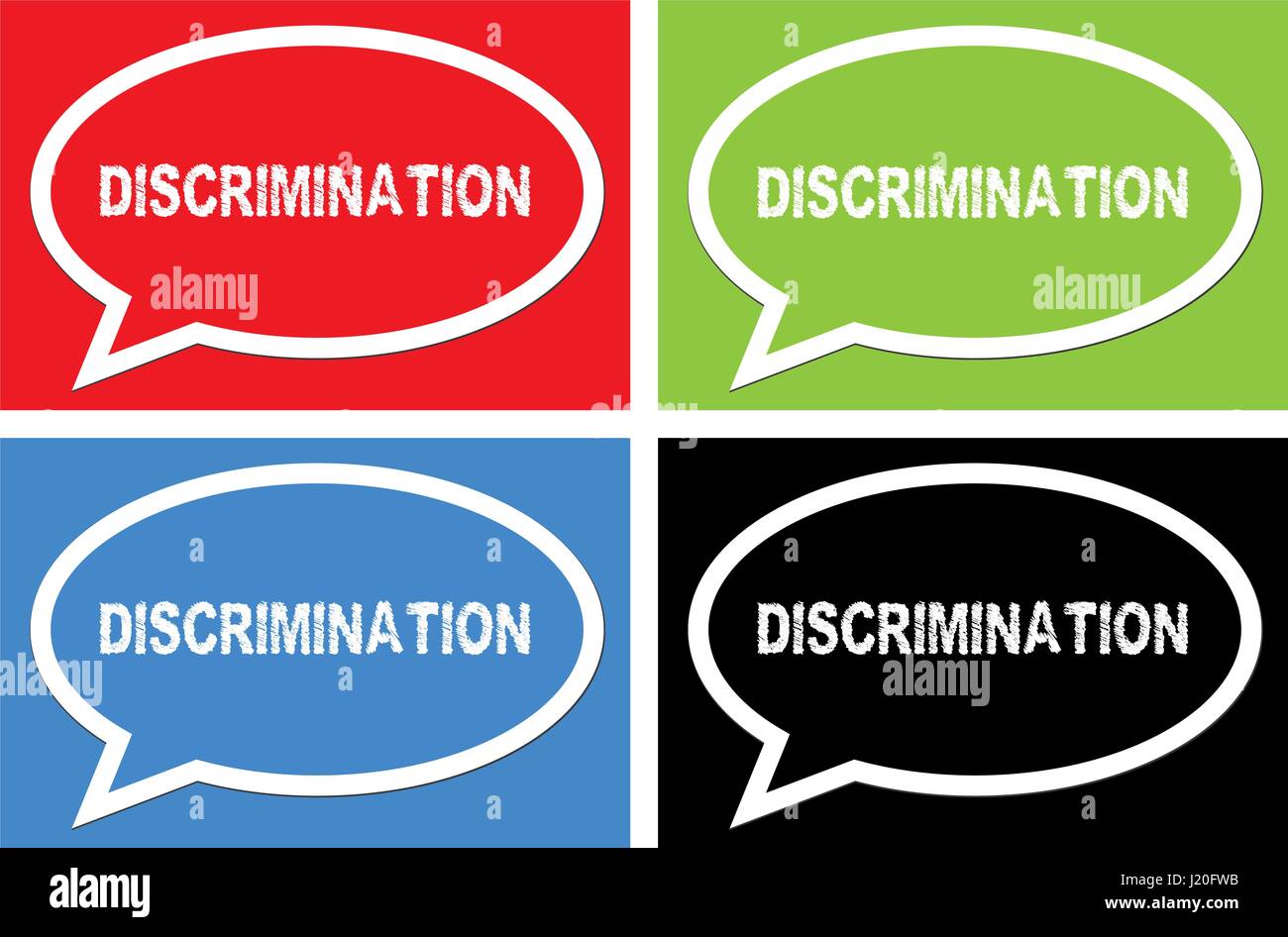 DISCRIMINATION text, on ellipse speech bubble sign, in color set Stock ...